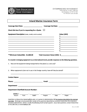 Fillable Online Inland Marine Insurance Form - erm.sfsu.edu Fax Email ...