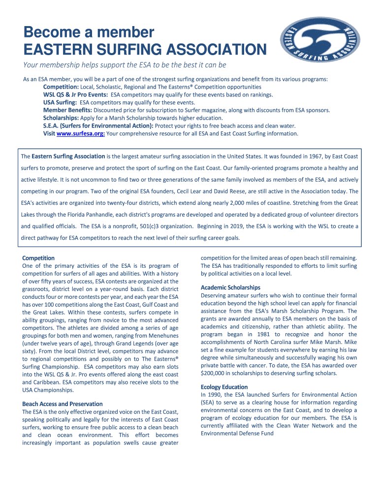 Fillable Online Your membership helps support the ESA to be the best it ...