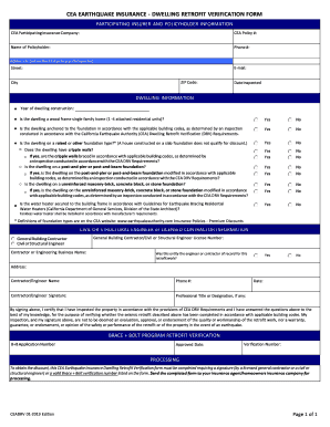 Fillable Online CEA EARTHQUAKE INSURANCE - DWELLING RETROFIT ...