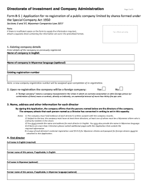 Fillable Online FORM B5 - ReregistrationSpecialCompany1950aspublic ...