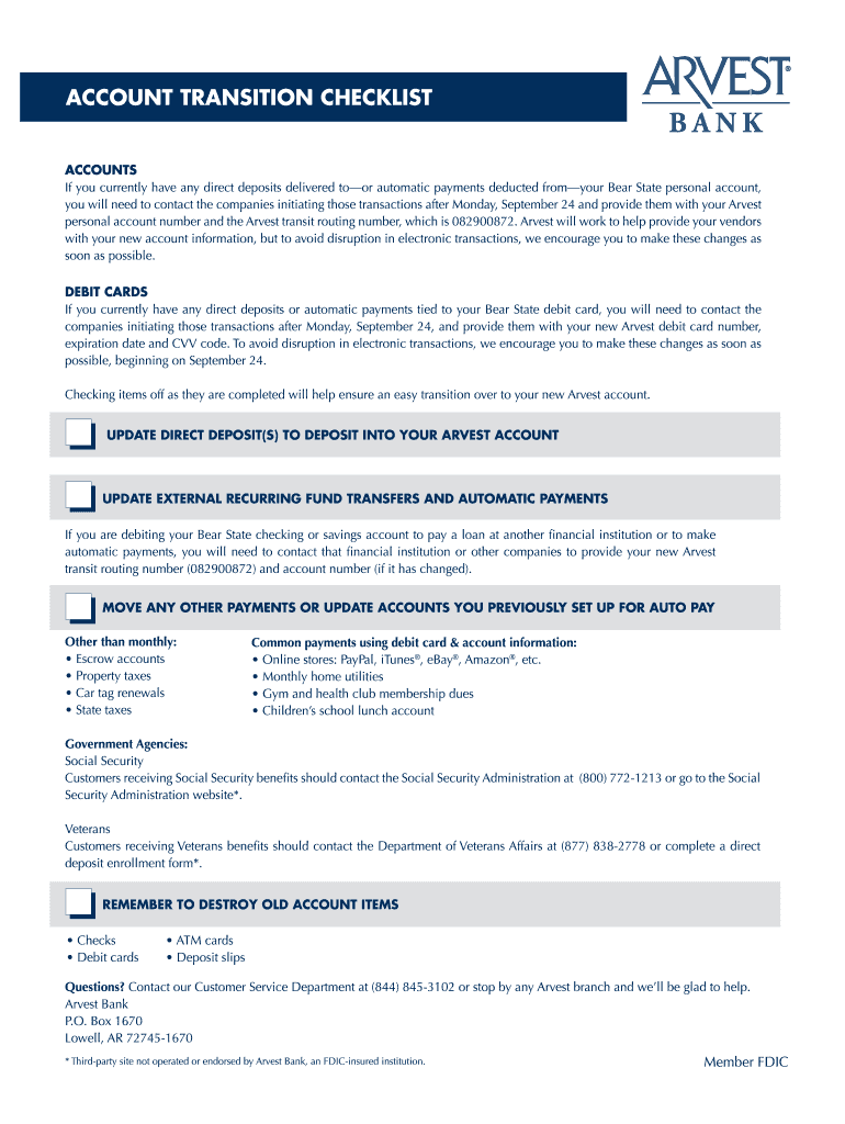 Fillable Online ACCOUNT TRANSITION CHECKLIST Fax Email Print - pdfFiller