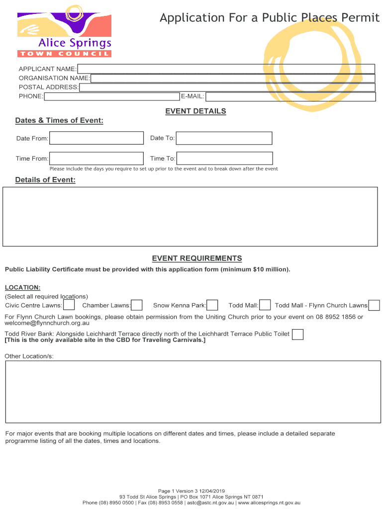 Fillable Online Application For a Public Places Permit Fax Email Print ...