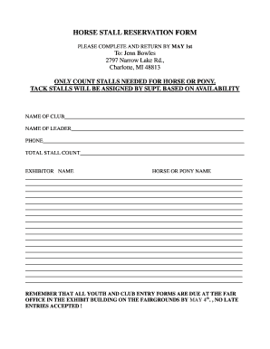 Fillable Online HORSE STALL RESERVATION FORM Fax Email Print - pdfFiller