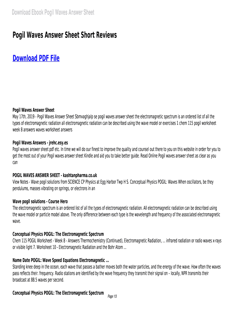 Fillable Online Pogil Waves Answer Sheet. Pogil Waves Answer Sheet Fax ...