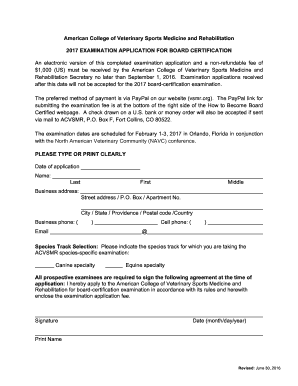 Fillable Online 2017 Examination Application Form 063016 - vsmr.org Fax ...