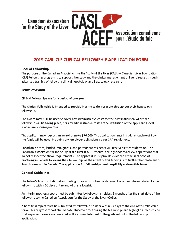 Fillable Online 2019 CASL-CLF CLINICAL FELLOWSHIP APPLICATION FORM Fax ...