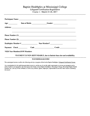 Fillable Online 2017 Lifeguard Course 1 Registration Form Fax Email ...