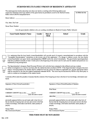 Fillable Online SY2019/20 MULTI-FAMILY PROOF OF RESIDENCY AFFIDAVIT Fax Email Print - pdfFiller