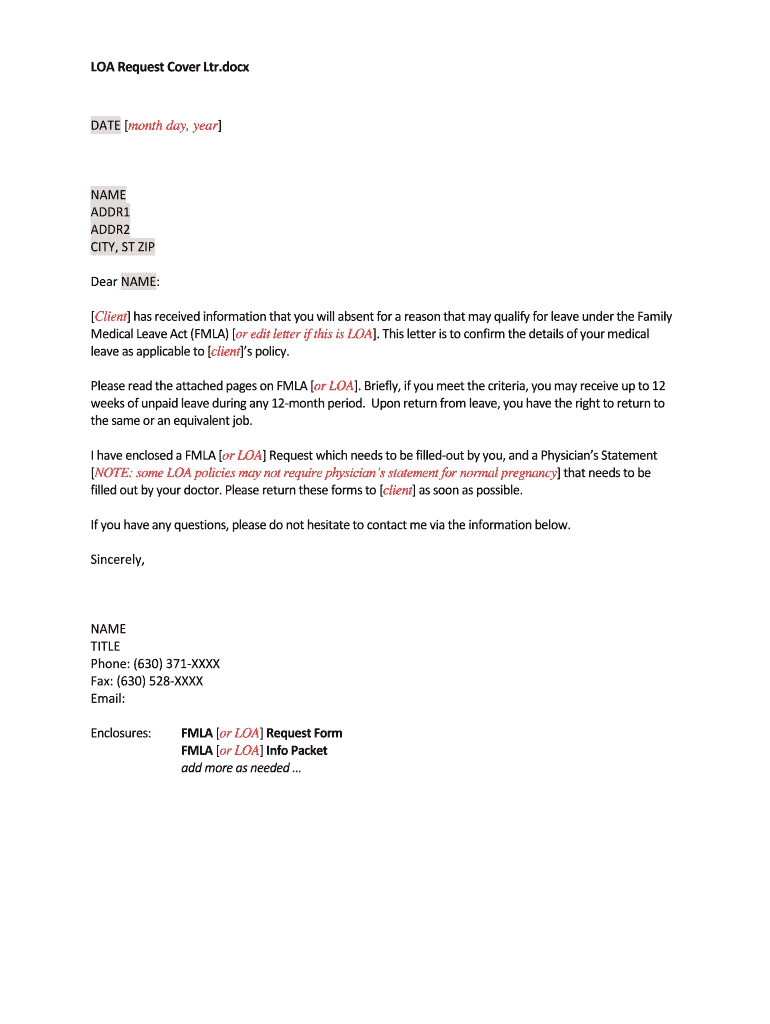 Fillable Online LOA Request Cover Ltr Fax Email Print - pdfFiller