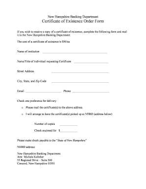 Fillable Online Certificate of Existence Order Form Fax Email Print ...