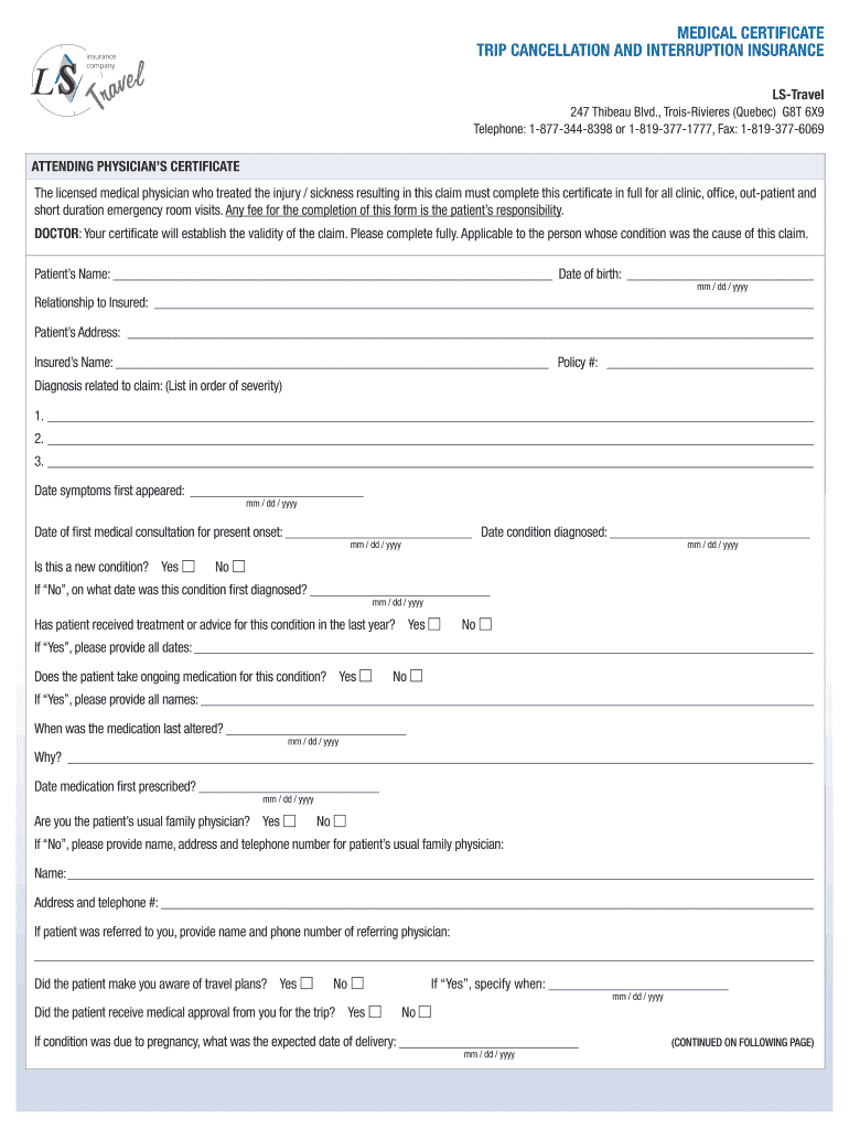 Medical Certificate For Travel Cancellation - Fill Online, Printable ...