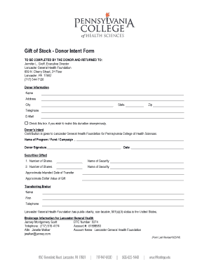 Fillable Online Gift of Stock - Donor Intent Form Fax Email Print ...