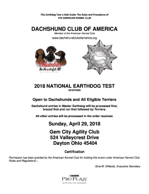 Fillable Online This Earthdog Test a Held Under The Rules and ...