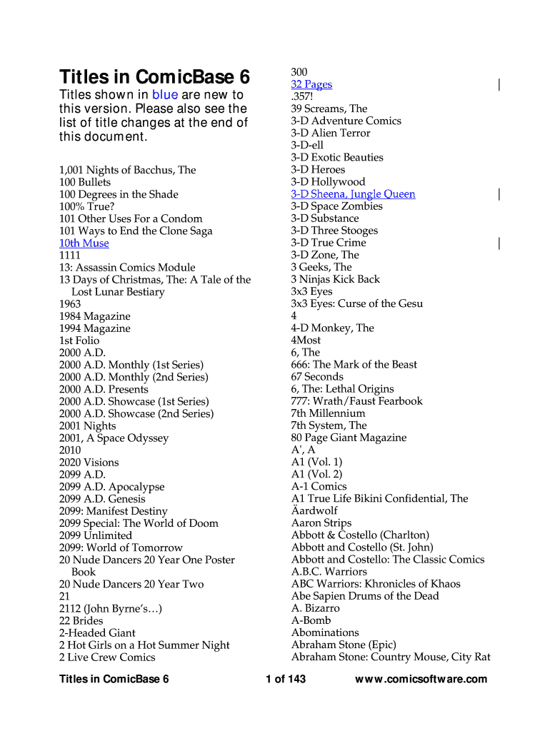 Fillable Online Titles in ComicBase 6-word 2 Fax Email Print - pdfFiller