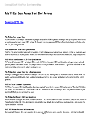 Fillable Online Pals Written Exam Answer Sheet. Pals Written Exam ...