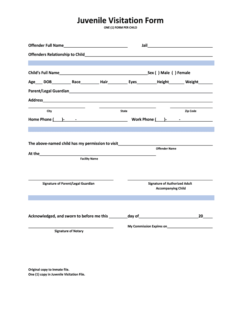 Fillable Online Juvenile Visitation Form Fax Email Print - pdfFiller
