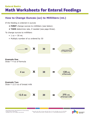 Fillable Online Math Worksheets for Enteral Feedings - Pediatric Home ...