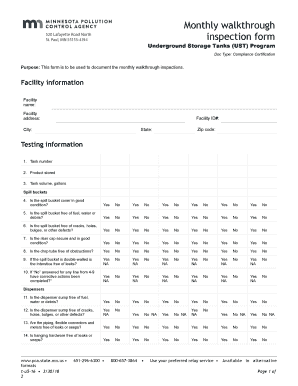 Fillable Online Minnesota pca monthly walkthrough inspection form Fax ...