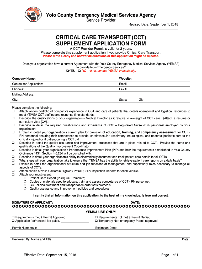 Fillable Online critical care transport (cct) supplement application ...