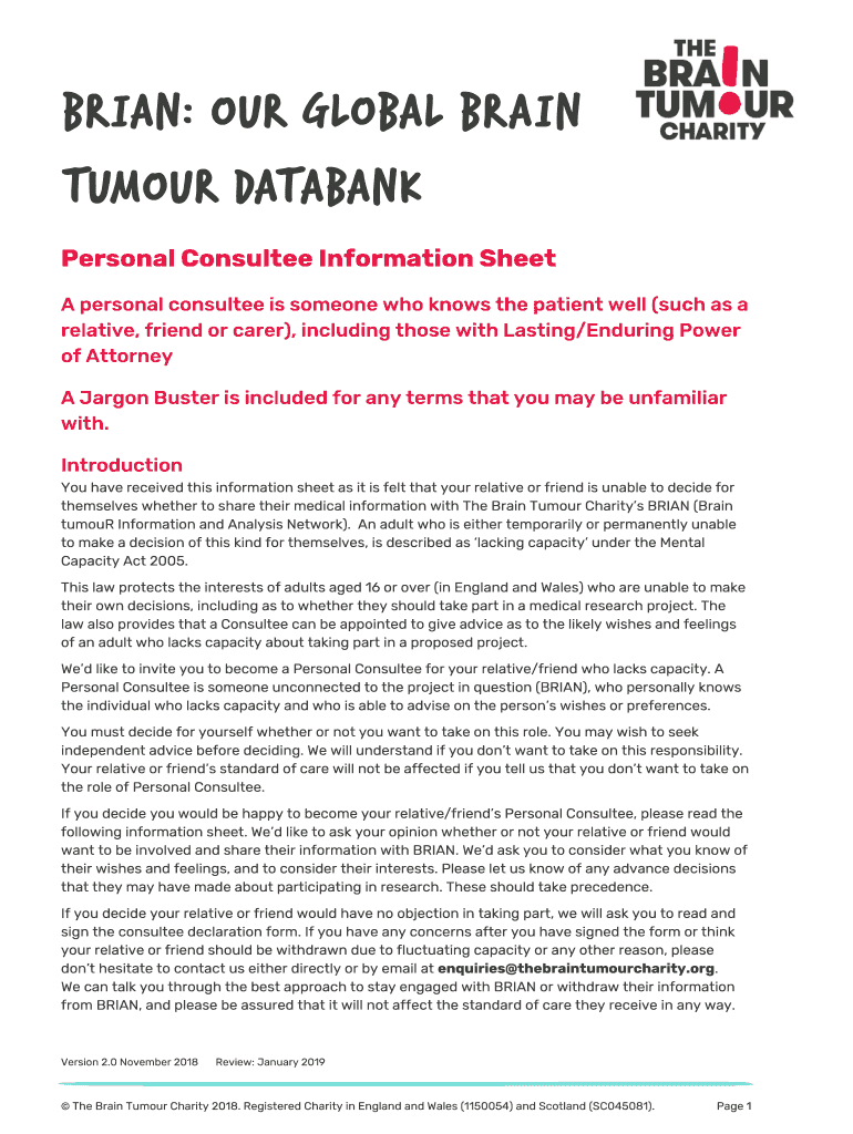 Fillable Online Personal Consultee Information Sheet V2.0 Fax Email Print - pdfFiller