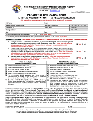 Fillable Online paramedic application form - Yolo County Fax Email ...