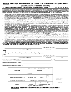 Fillable Online MINOR RELEASE AND WAIVER OF LIABILITY & INDEMNITY ...