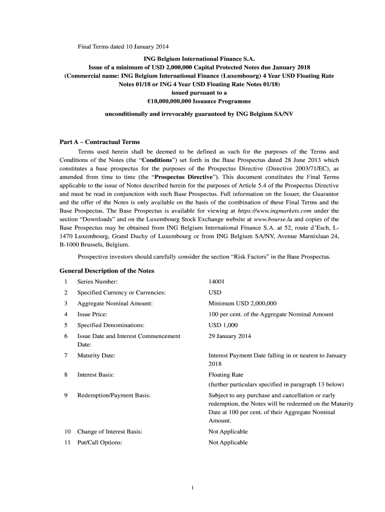 Fillable Online FORM OF FINAL TERMS OF THE NOTES Fax Email Print ...