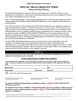 Fillable Online cms pfisd SPECIAL MEALS REQUEST FORM Fax Email Print ...