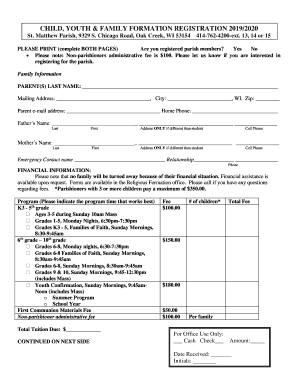 Fillable Online CHILD FORMATION & YOUTH MINISTRY REGISTRATION FORM* Fax ...