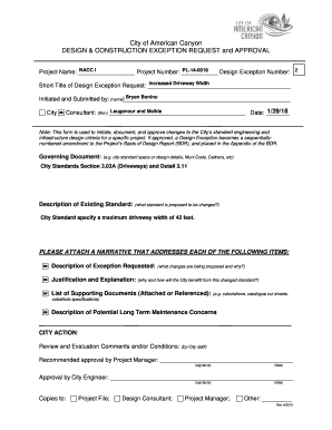 Fillable Online DESIGN & CONSTRUCTION EXCEPTION REQUEST and APPROVAL ...