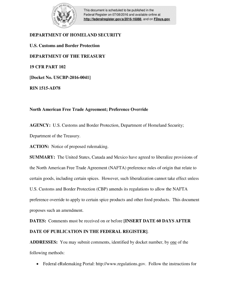 Fillable Online 19 CFR PART 102 Fax Email Print - pdfFiller