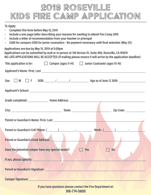 Fillable Online 2019 Roseville Kids Fire Camp APPLICATION Fax Email ...