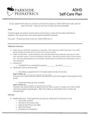 Fillable Online ADHD Self-Care Plan - Parkside Pediatrics Fax Email ...