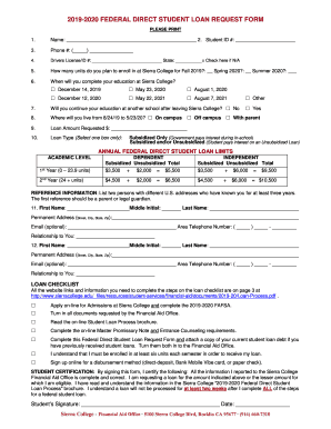 Fillable Online 2019-2020 FEDERAL DIRECT STUDENT LOAN REQUEST FORM Fax ...
