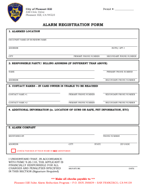 Fillable Online alarm registration form - City of Pleasant Hill Fax ...