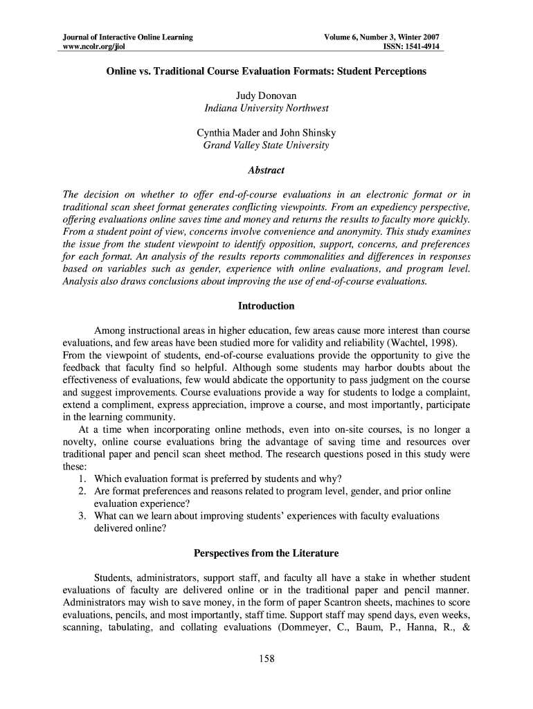 Fillable Online Traditional Course Evaluation Formats: Student Perceptions Fax Email Print ...