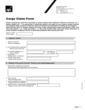Fillable Online axa co Cargo Insurance Claim Form - axa.co.id Fax Email ...