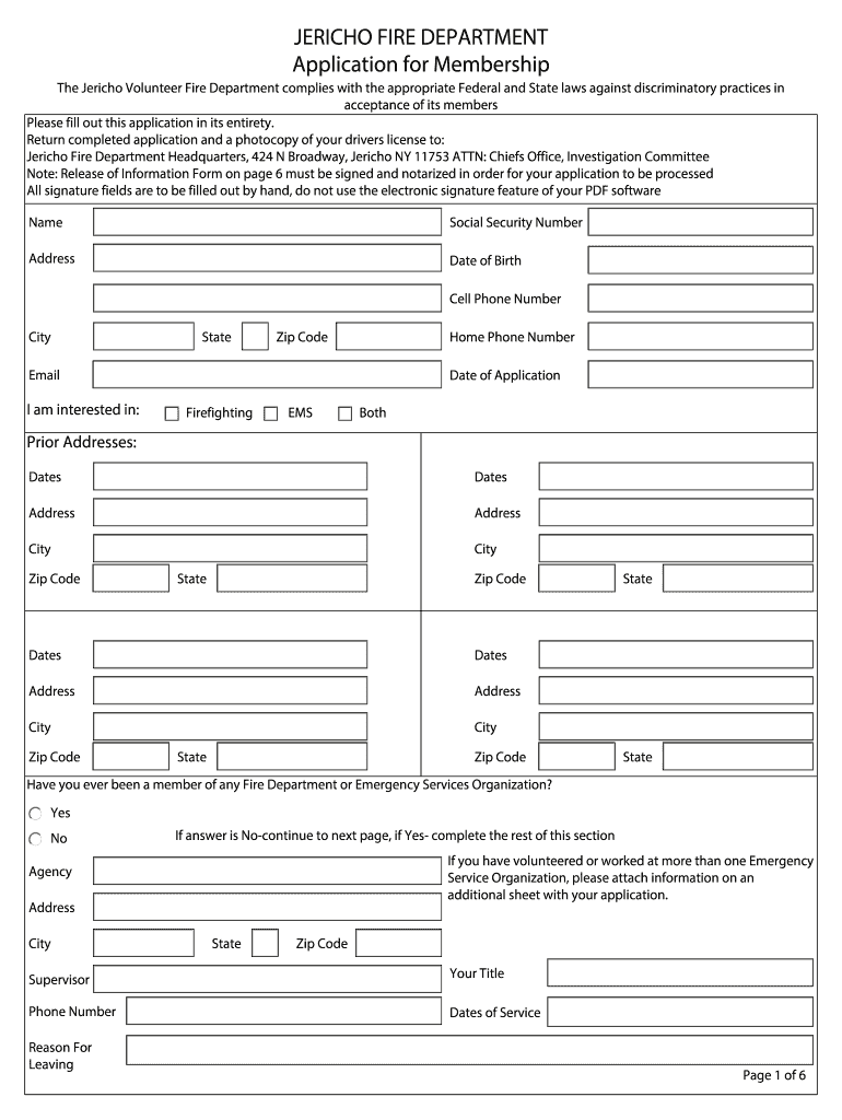 Fillable Online Jericho Fire DepartmentUSA Fire Departments Fax Email ...