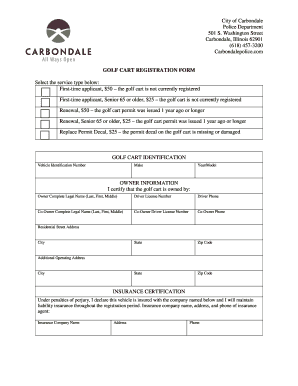 Fillable Online GOLF CART REGISTRATION FORM - ci.carbondale.il.us Fax ...
