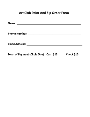 Fillable Online Paint and Sip Order Form. Paint and Sip Order Form Fax ...