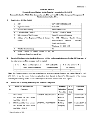 Fillable Online I Form No. MGT - 9 Extract of Annual Return for the ...
