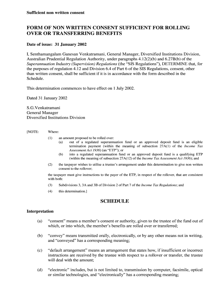 Fillable Online Form of non-written consent sufficient for rolling over ...