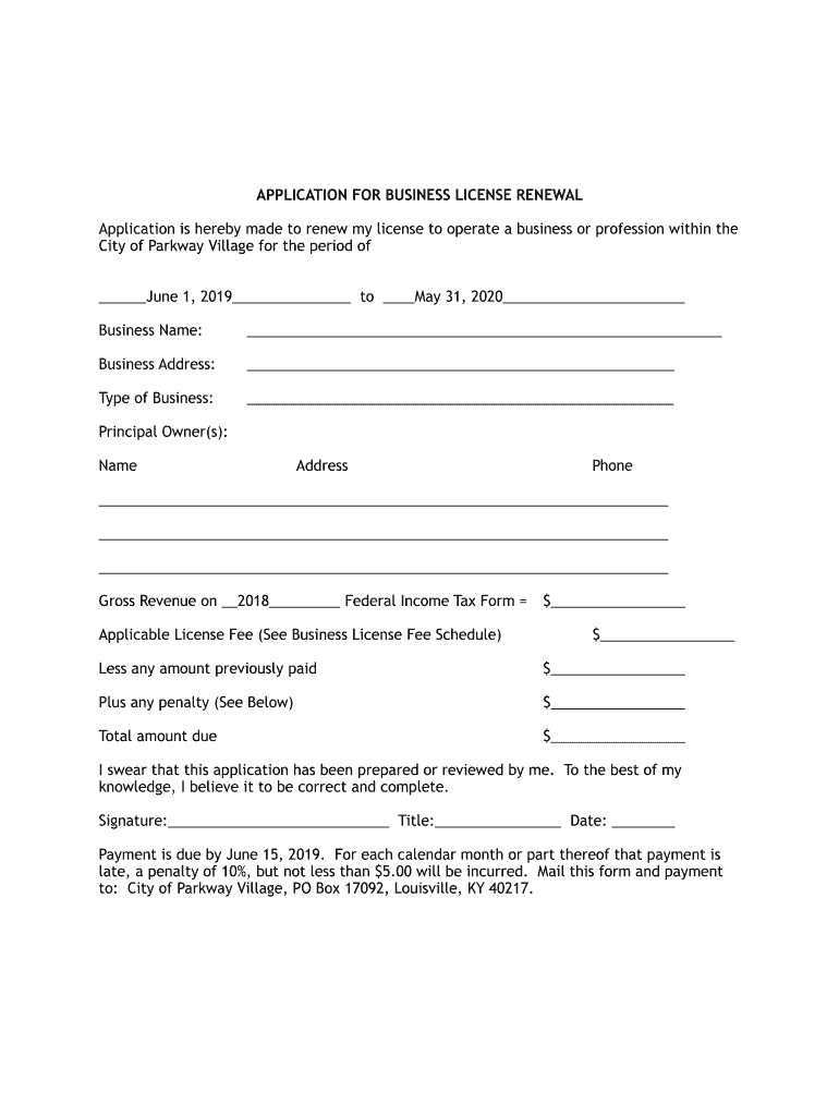 Fillable Online APPLICATION FOR BUSINESS LICENSE RENEWAL (1) Fax Email ...