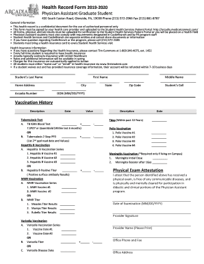 Fillable Online PA Health Record Form 2019 Fax Email Print - pdfFiller