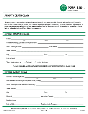 Fillable Online 1 ANNUITY DEATH CLAIM - nsslife.org Fax Email Print ...