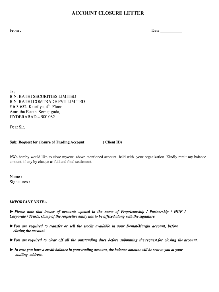 Demat Account Closing Letter Format In Word - Fill Online, Printable ...