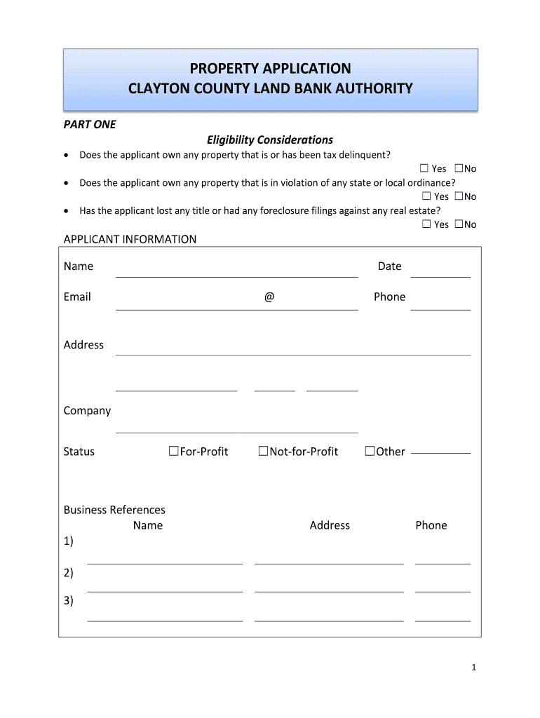 Fillable Online The Clayton County Land Bank Authority APPLICATION FOR ...