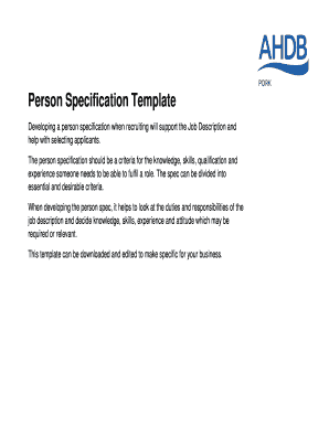 Fillable Online pork ahdb org Person Specification Template - AHDB Pork ...