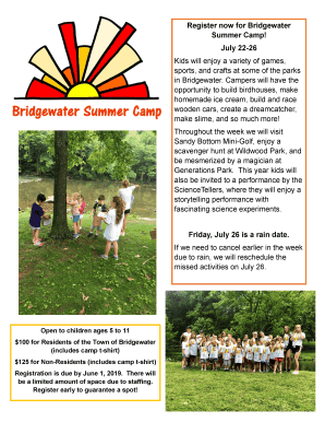 Fillable Online Register now for Bridgewater Summer Camp! 26 Kids will ...