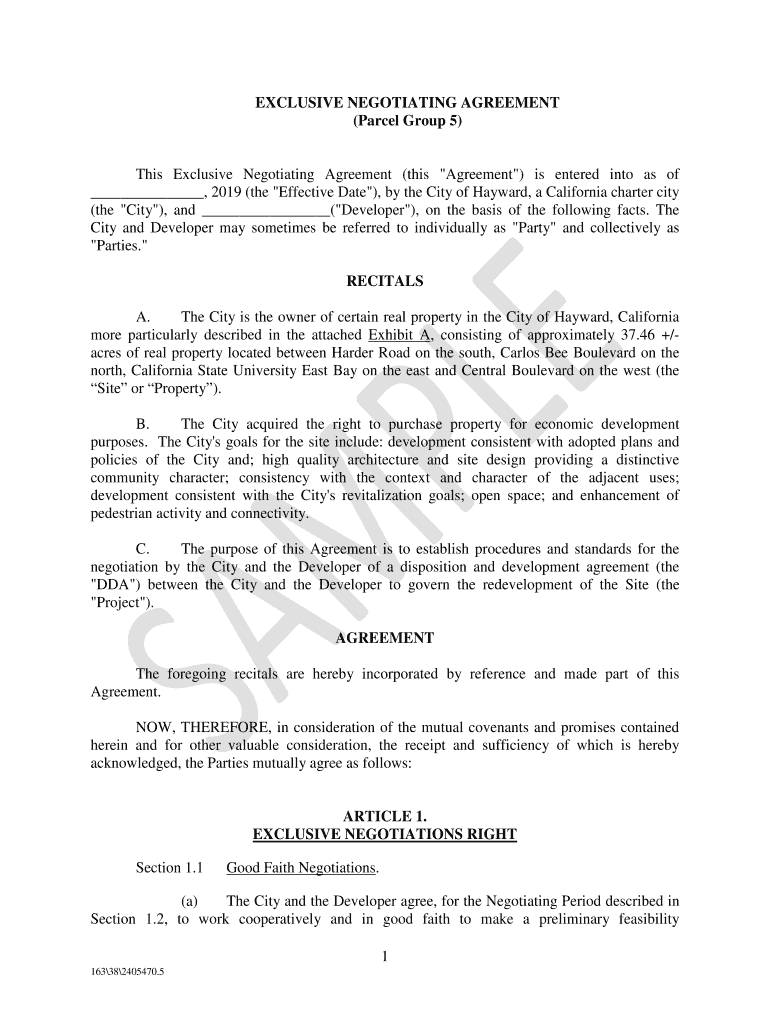 Fillable Online 1 EXCLUSIVE NEGOTIATING AGREEMENT (Parcel Group 5) This ...